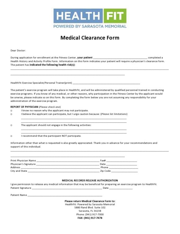 30 Editable Medical Clearance Forms (& Letters) - PrintableTemplates